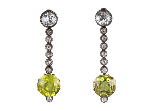 Victorian Sphene and Diamond Drop Earrings, c | Ref 29148